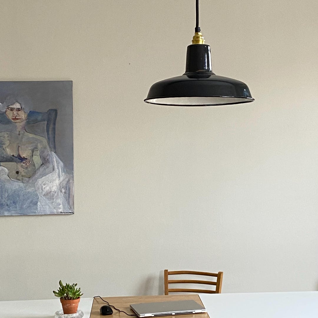Antique Black Enameled Sheet Metal Lampshade Pendant Light - Etsy