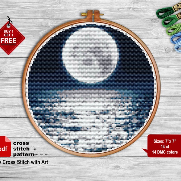 Moon Cross Stitch - Etsy