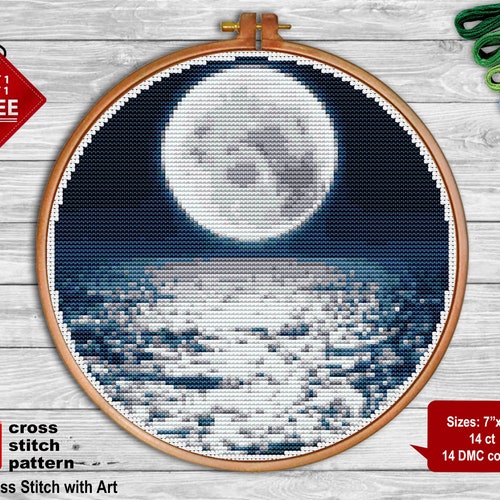 Full Moon Counted Cross Stitch Pattern Galaxy Night Sky - Etsy