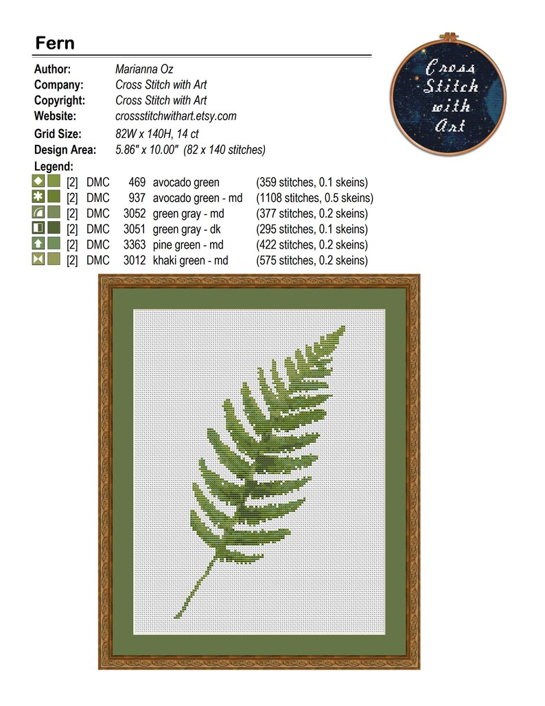 Fern Cross Stitch Pattern. Plant Cross Stitch PDF. Homely - Etsy