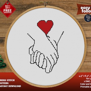 Valentines Cross Stitch Pattern. Heart Cross Stitch PDF. Easy Cross Stitch. Modern Simple Cross ...
