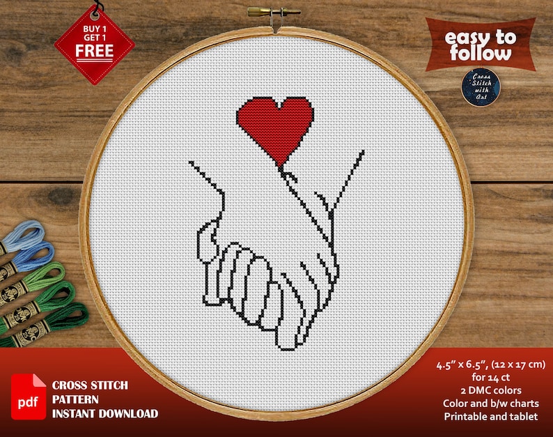 Valentines Cross Stitch Pattern. Heart Cross Stitch PDF. Easy | Etsy