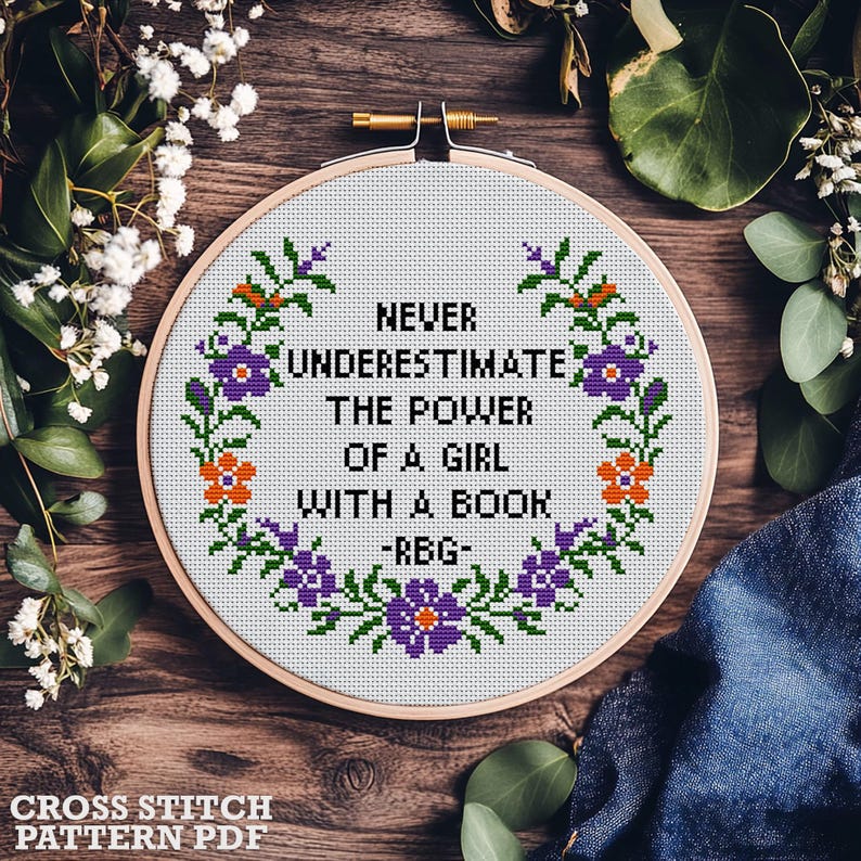 Feminist RBG Quote Cross Stitch Pattern, Floral Frame (PDF) - Etsy UK