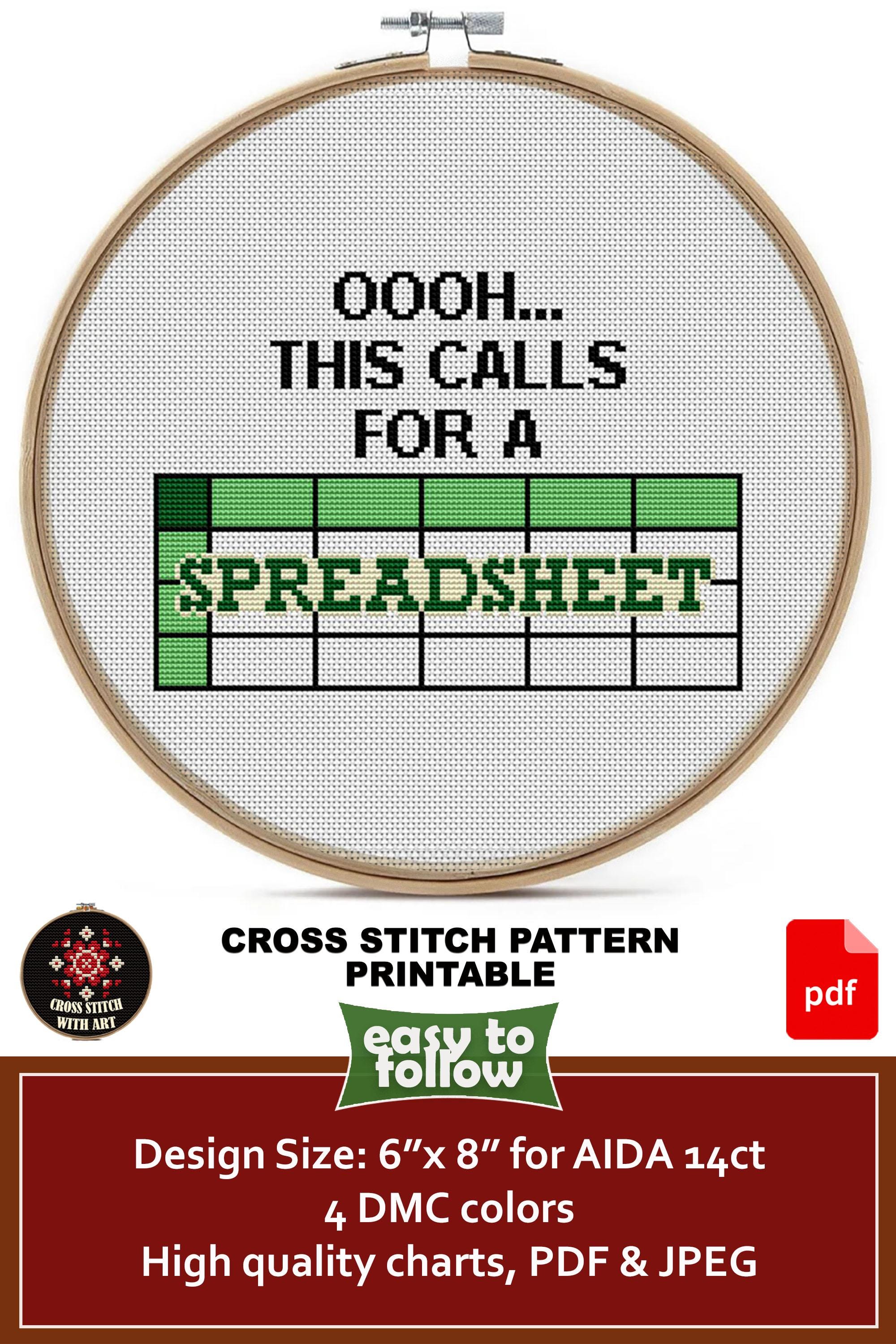 Funny Spreadsheet Cross Stitch Pattern | Sarcastic Office Decor (PDF ...