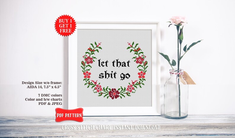 Let That Shit Go Cross Stitch Pattern. Cross Stitch PDF. | Etsy