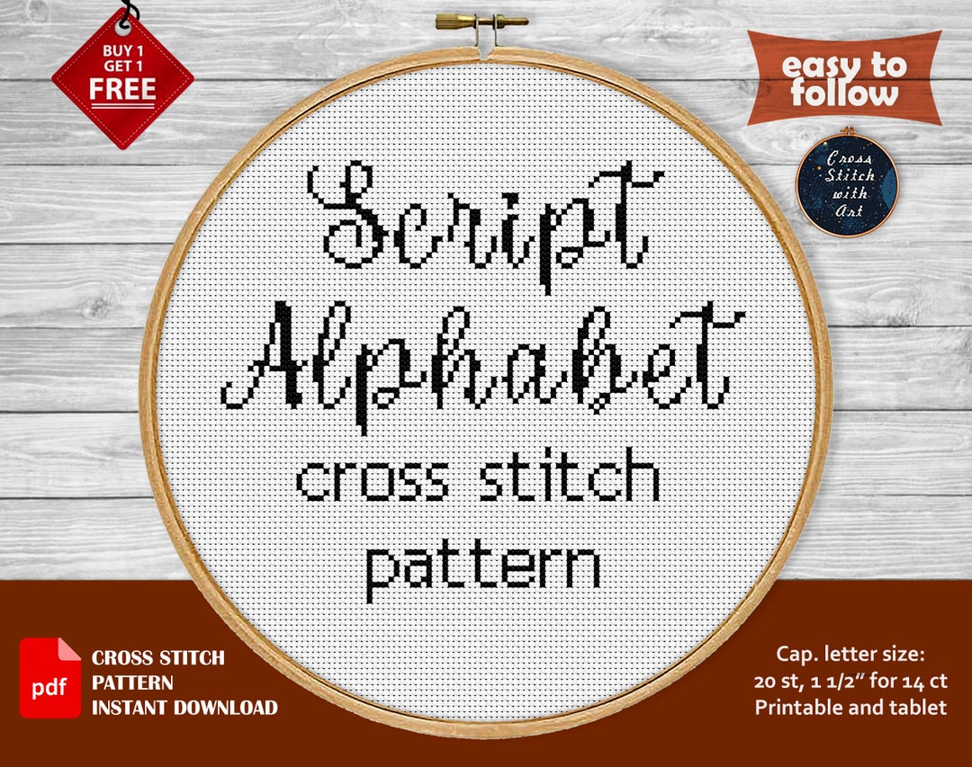 Alphabet Cross Stitch Pattern PDF - #1 Script Font Cross Stitch Chart ...