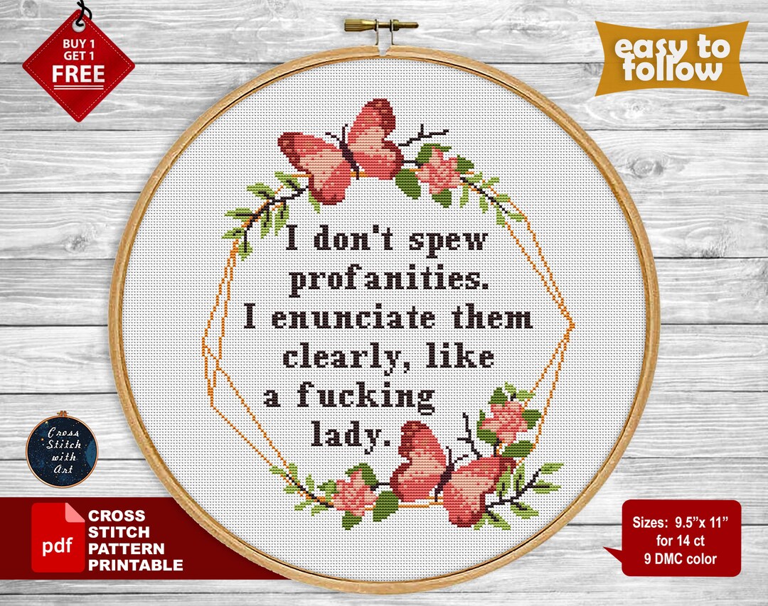 Sarcastic Cross Stitch Pattern. Spew Profanities. Rude Snarky Cross ...