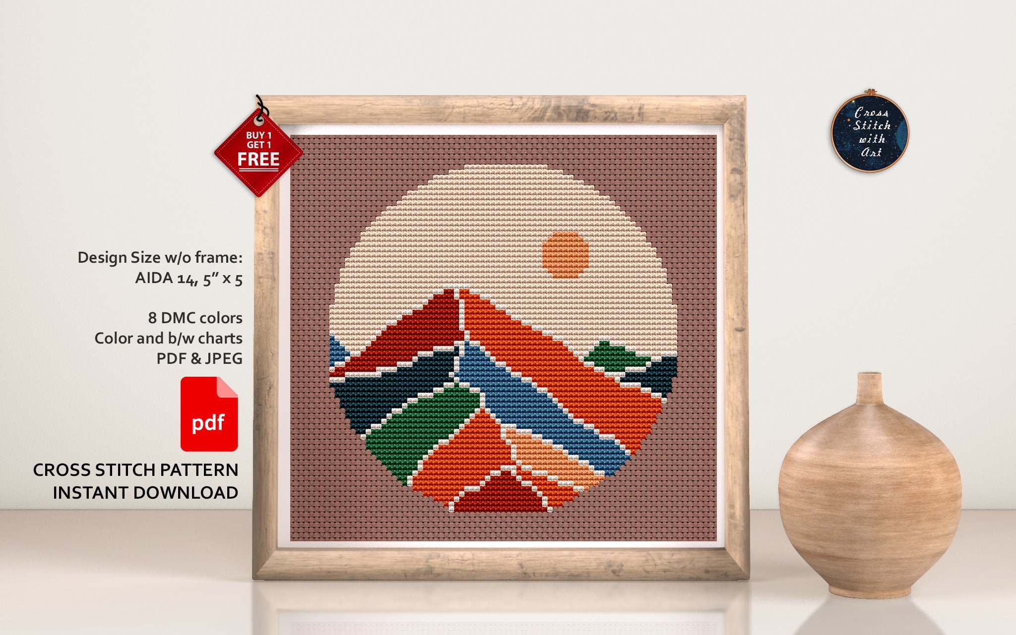 Boho Landscape Cross Stitch Pattern Mountains Cross Stitch PDF - Etsy