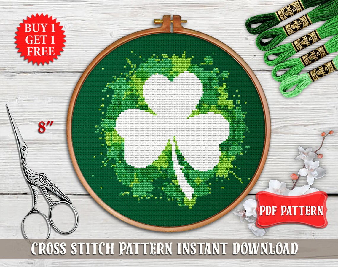 Clover Cross Stitch Pattern: St Patricks Day Shamrock (PDF) - Etsy