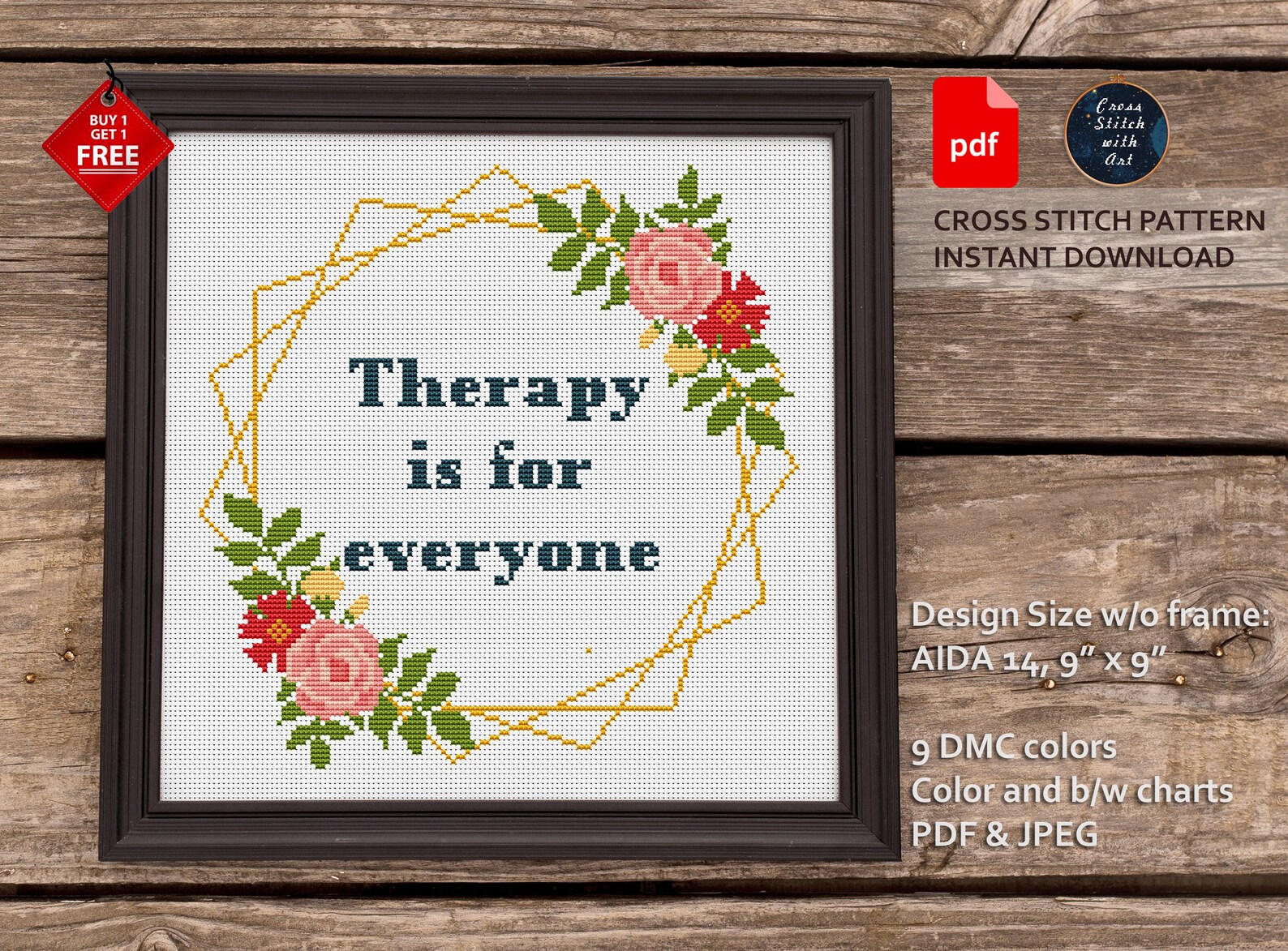 Mental Health Quote Cross Stitch Pattern. Therapy Cross - Etsy