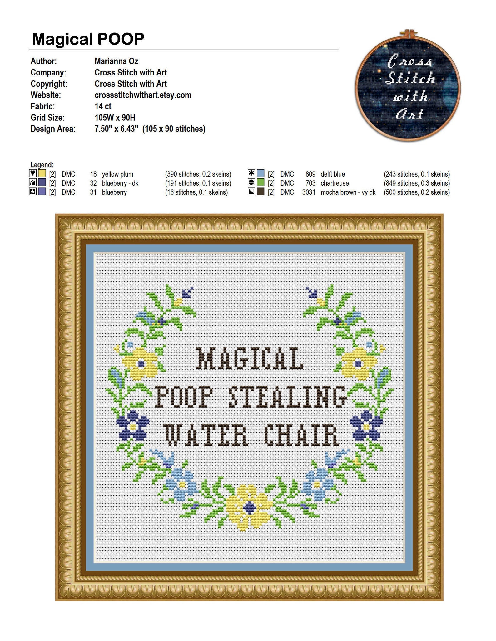 Sassy Cross Stitch Pattern. Magical Poop Stealing Water Chair. - Etsy