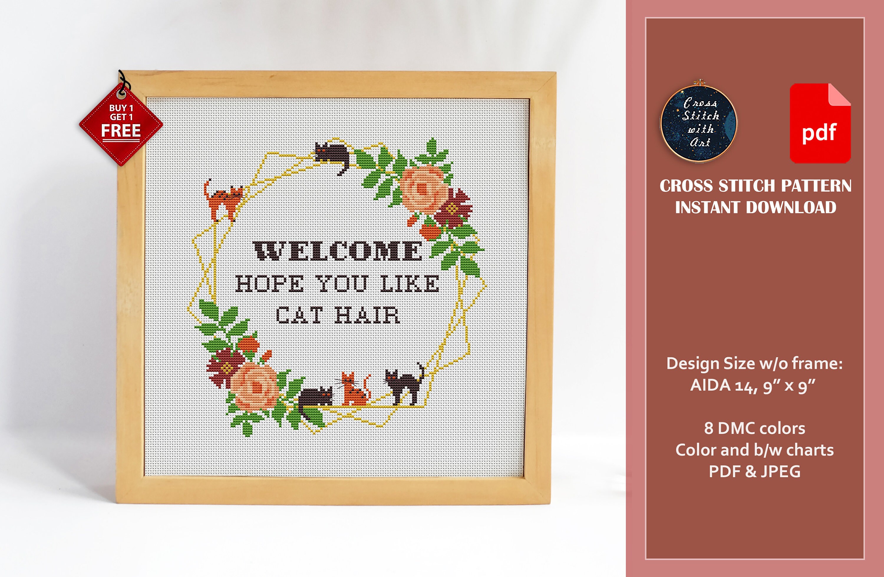 Sassy Cross Stitch Pattern. Welcome Hope You Like Cat Hair - Etsy