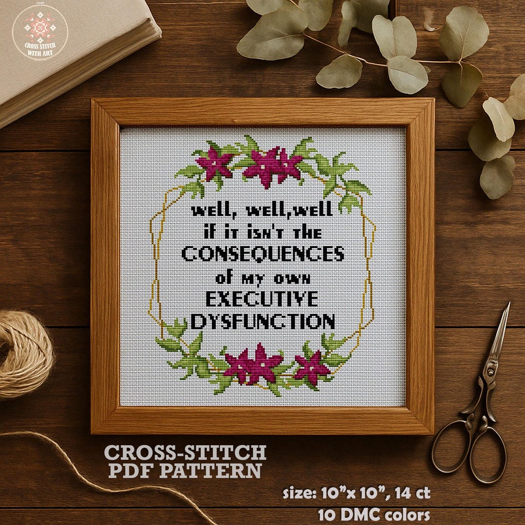 ADHD Humor Cross Stitch Pattern PDF. Executive Dysfunction Sarcastic ...