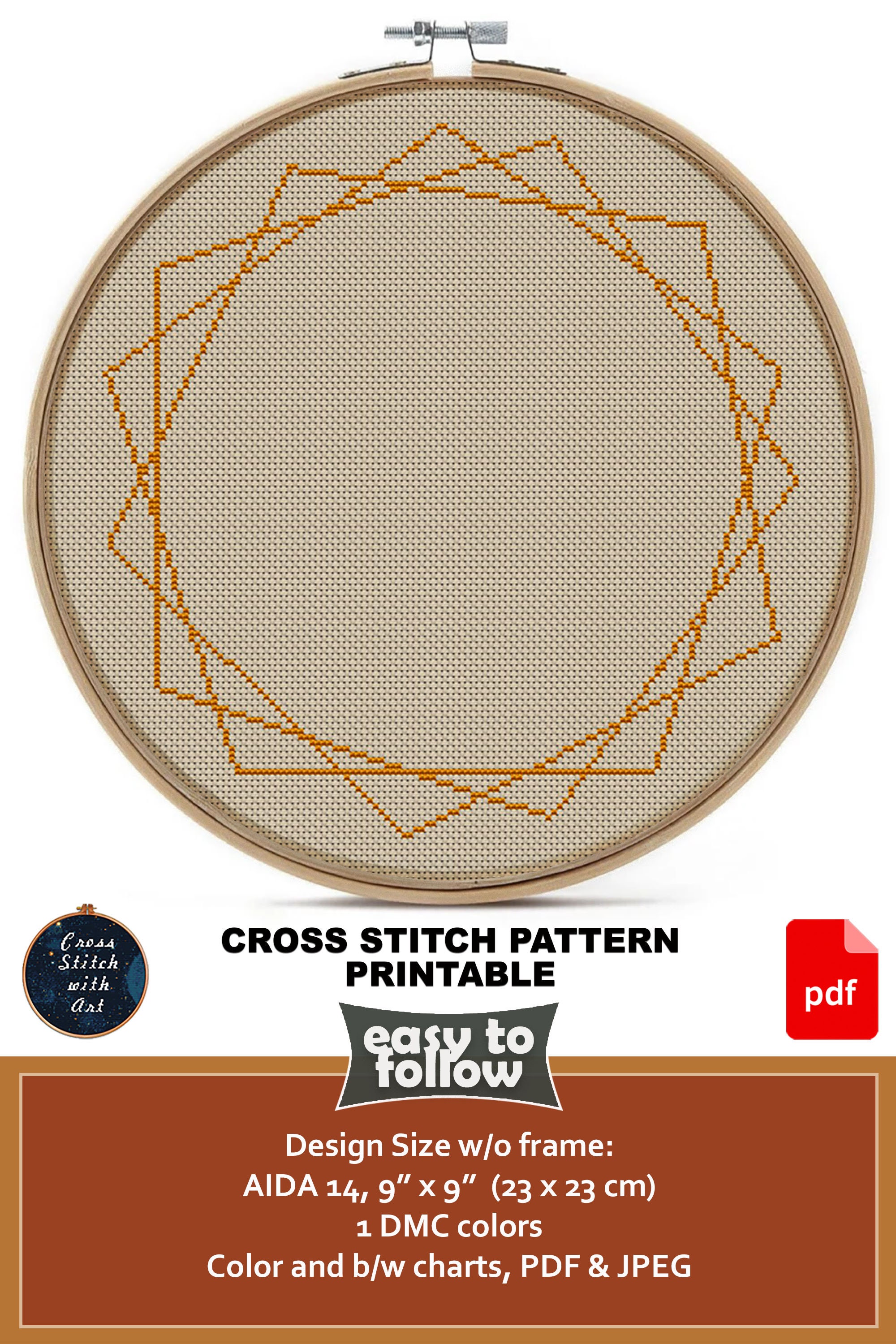 Simple Pentagon Frame Cross Stitch Pattern PDF. Modern Geometric Border ...