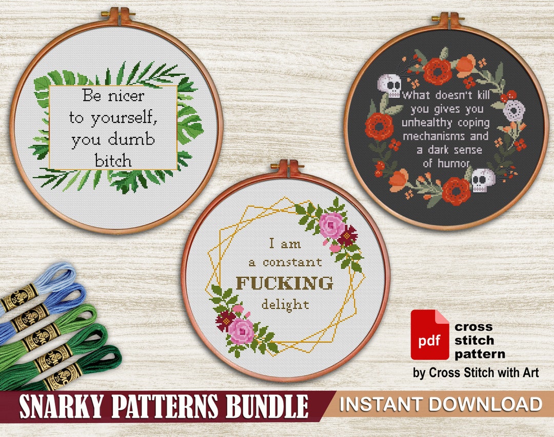 Snarky Cross Stitch Pattern Bundle. Funny Cross Stitch PDF. Flower ...