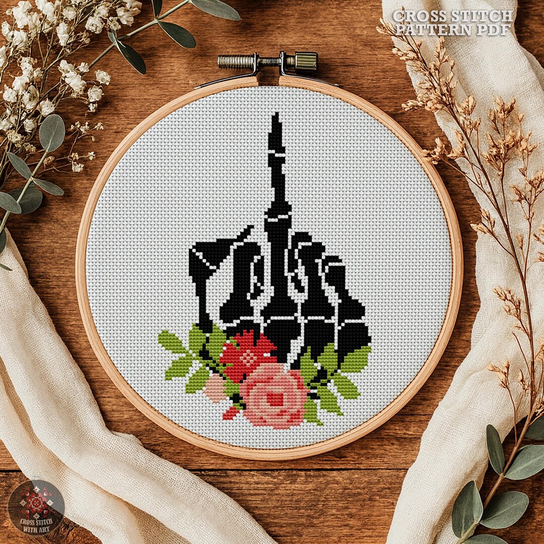 Snarky Skeleton Middle Finger Cross Stitch Pattern – Sarcastic Rude ...