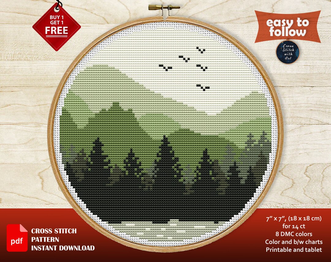 Nature Cross Stitch Pattern. Landscape Cross Stitch PDF. Mountains ...