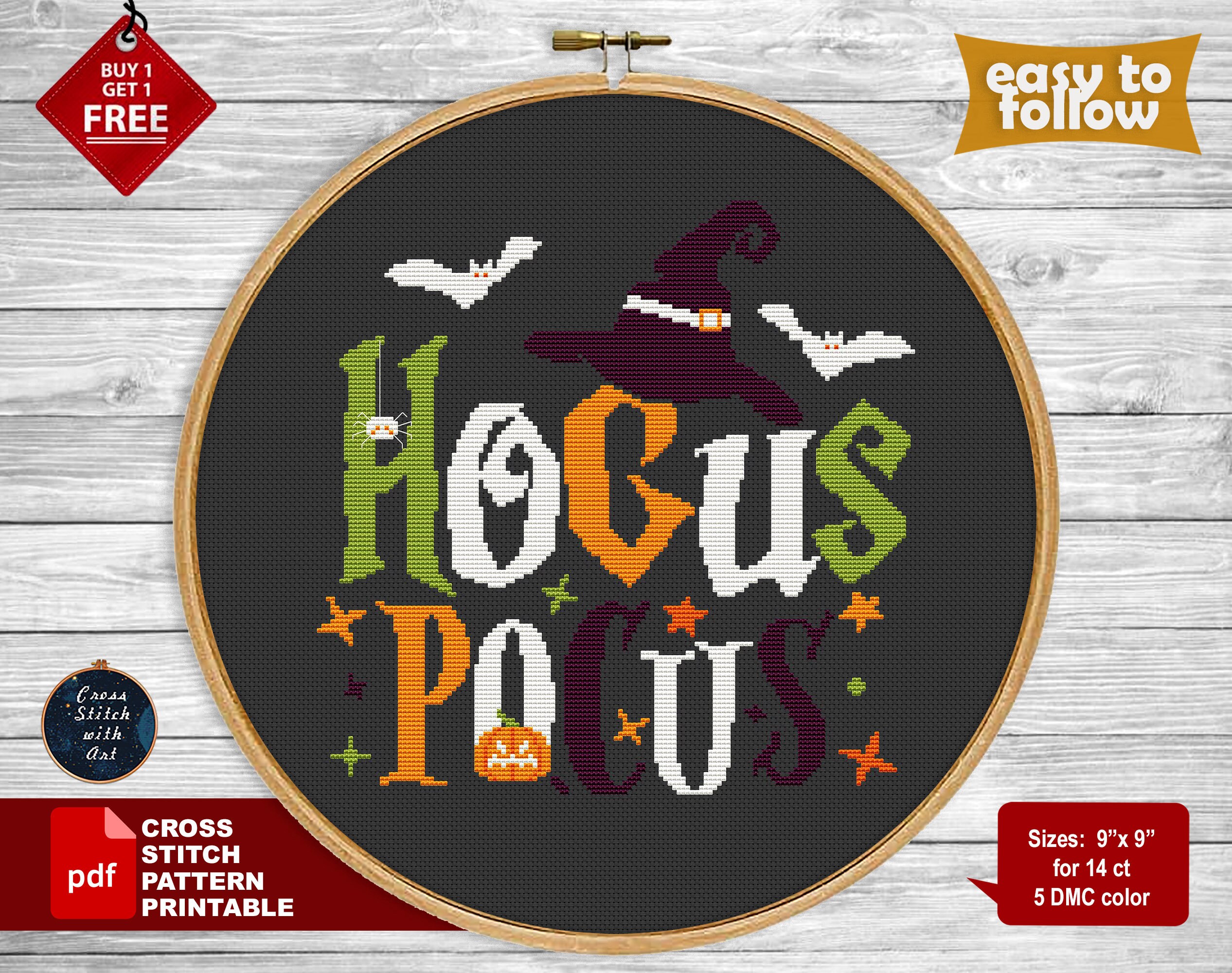 Halloween Hocus Pocus Cross Stitch Pattern PDF - Autumn Holiday Counted ...