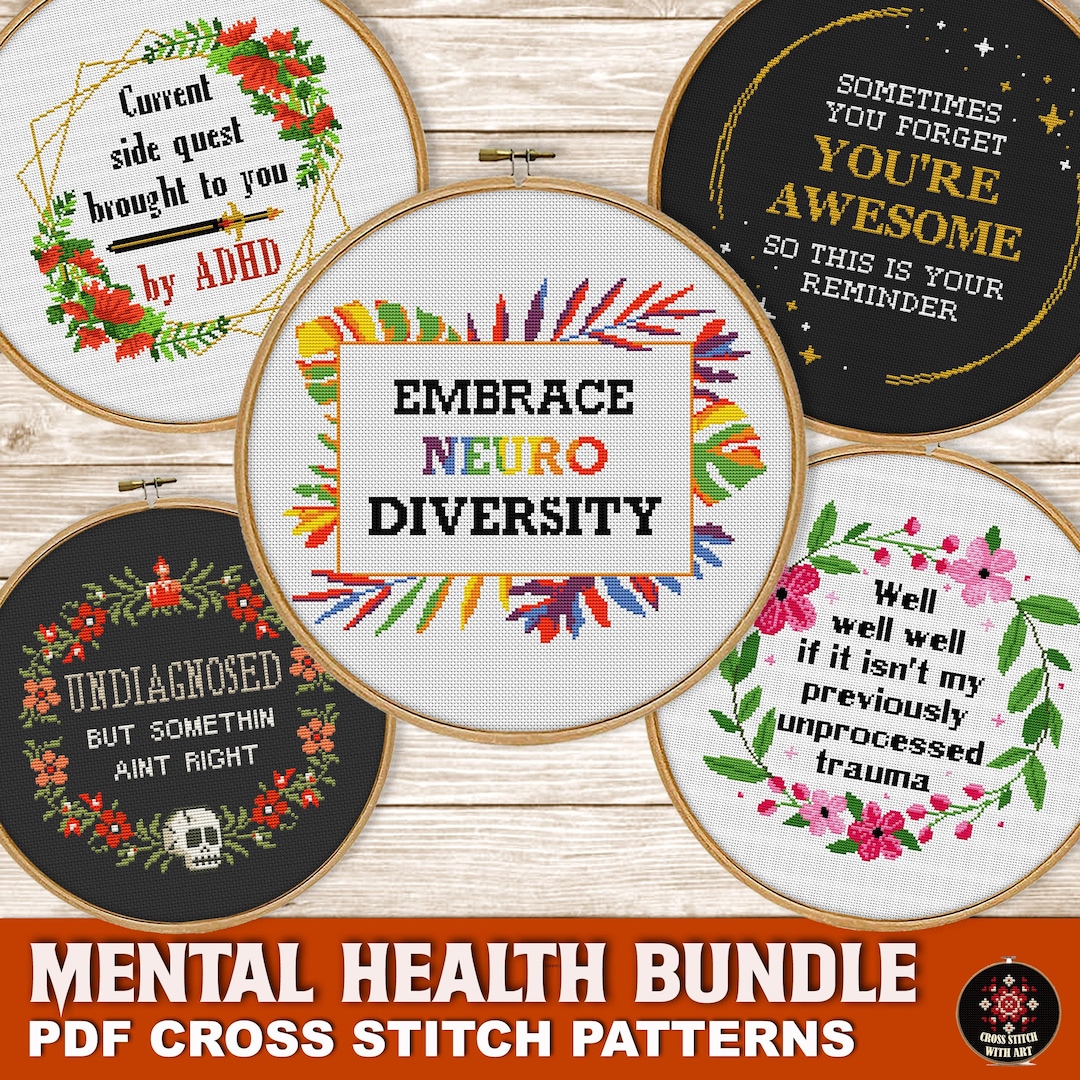 Funny Cross Stitch Pattern PDF Bundle – Sarcastic Mental Health Quotes ...