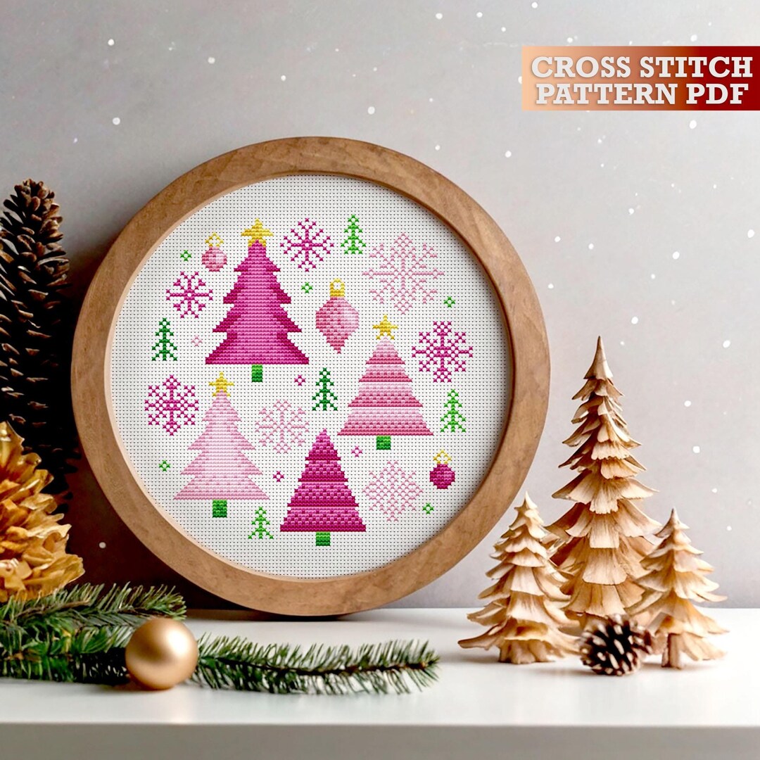 Pink Christmas Tree Cross Stitch Pattern PDF - Festive Bauble Cross ...