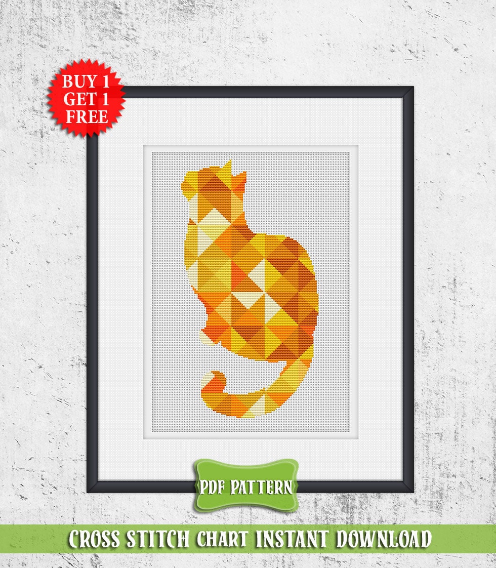 Cat Cross Stitch Pattern Geometric Animal Cross Stitch PDF Cat - Etsy