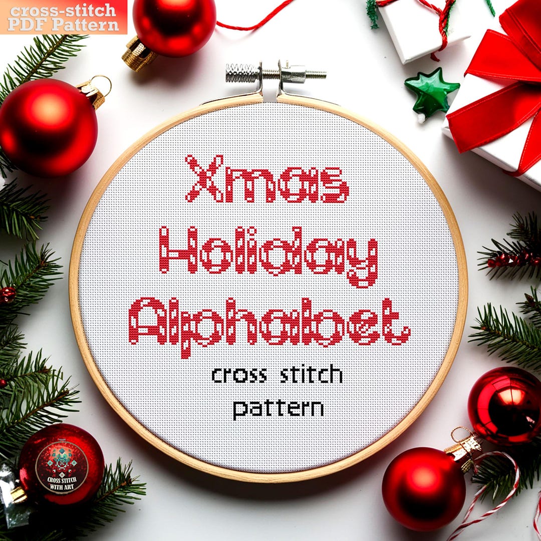 Christmas Alphabet Cross Stitch Pattern | Holiday Font Embroidery Chart ...