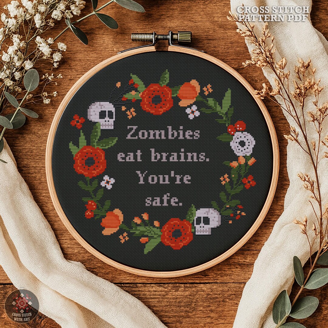 Funny Zombie Cross Stitch Pattern - Halloween Skull Embroidery (PDF ...