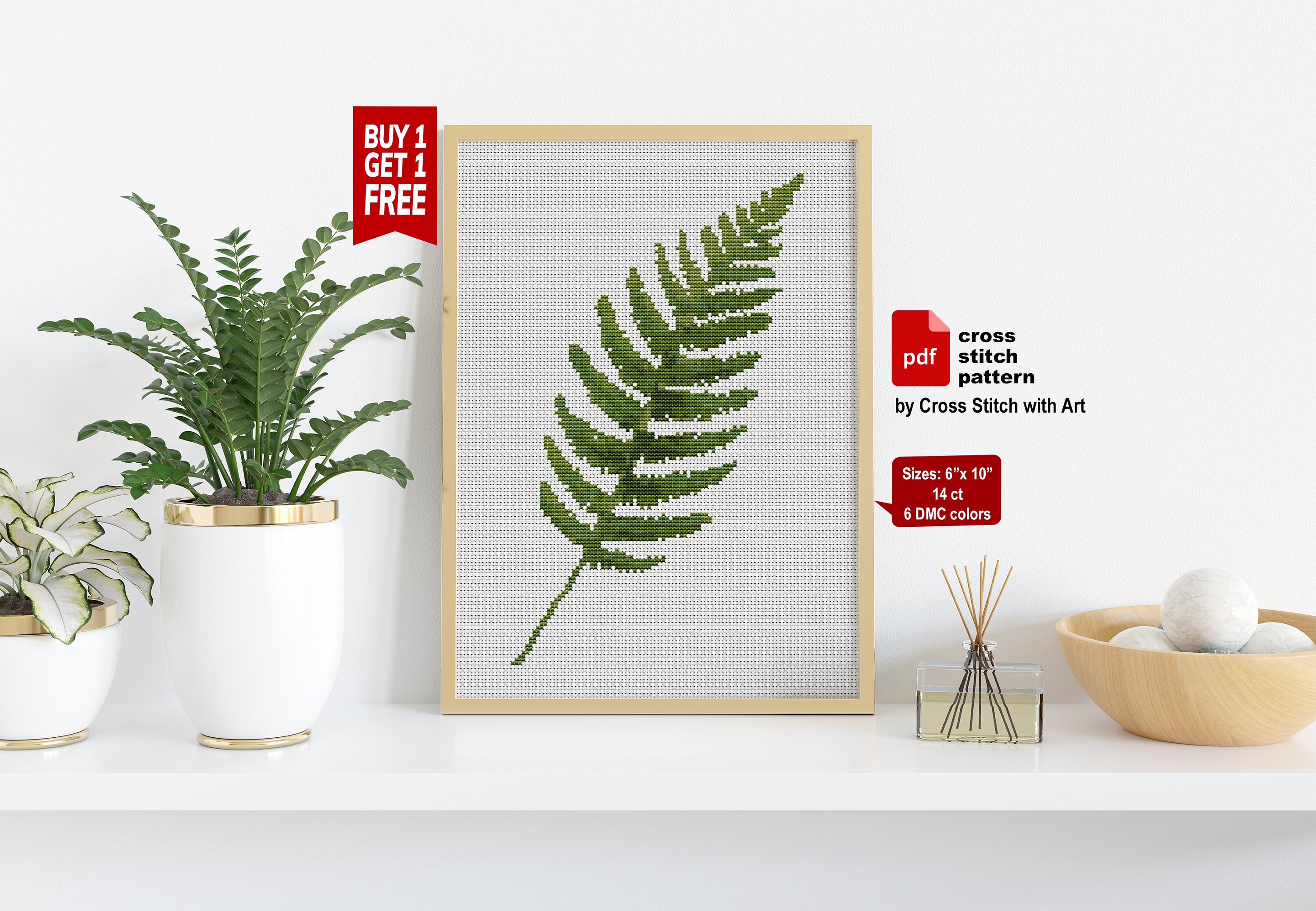 Fern Cross Stitch Pattern. Plant Cross Stitch PDF. Homely - Etsy