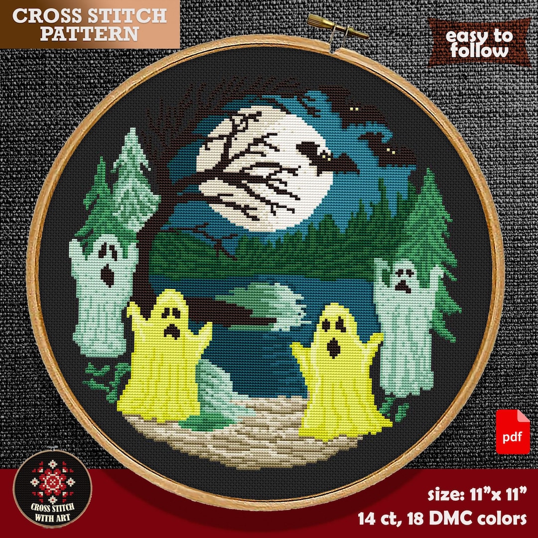 Creepy Ghosts Halloween Cross Stitch Pattern PDF | Scary Counted Cross ...