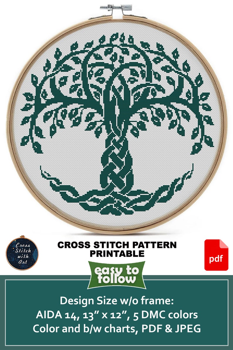 Celtic Tree of Life Cross Stitch Pattern, Yggdrasil Irish Embroidery ...