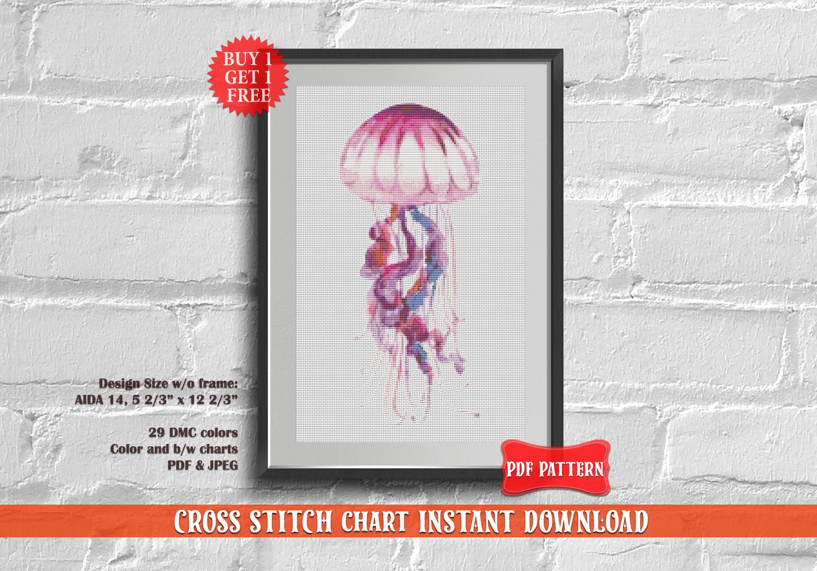 Jellyfish Cross Stitch Pattern PDF Watercolor Medusa Cross - Etsy