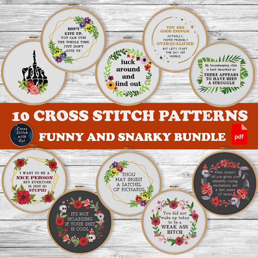 Funny Cross Stitch Pattern. 10 Snarky Cross Stitch PDF. Rude Cross ...