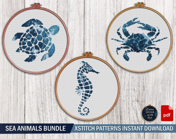 Sea Animal Cross Stitch Patterns Bundle. Nautical Cross Stitch - Etsy