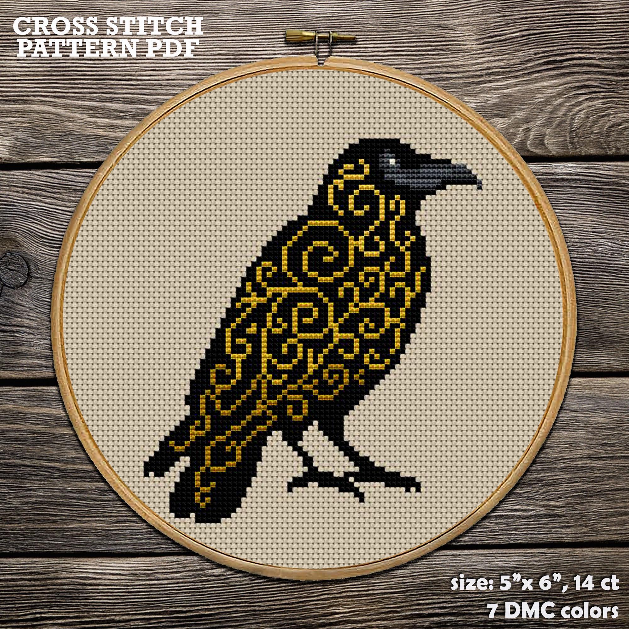 Gothic Raven Cross Stitch Pattern: Dark Folklore Crow Embroidery (PDF ...