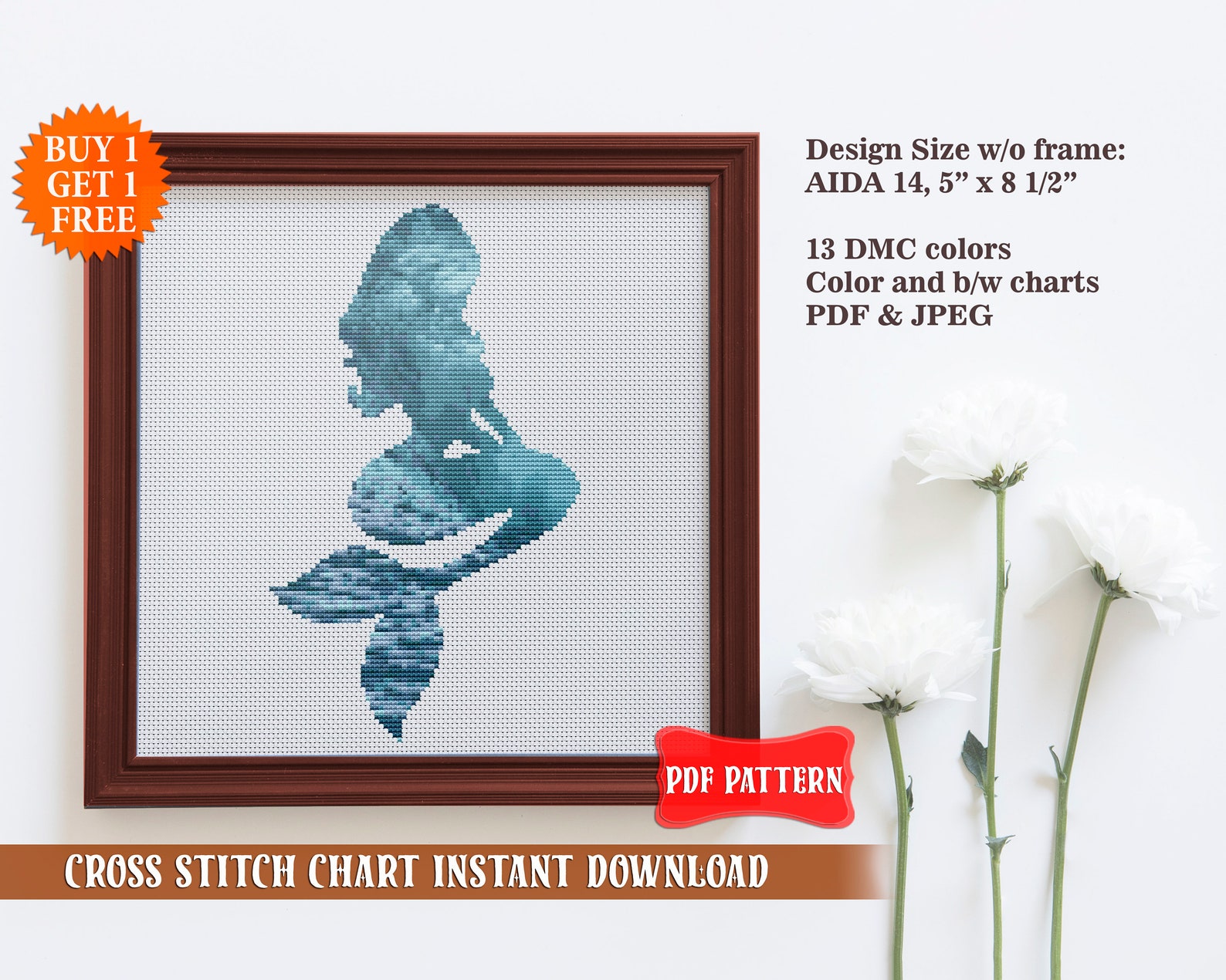 Cross Stitch Pattern Mermaid Cross Stitch PDF Ocean Cross - Etsy