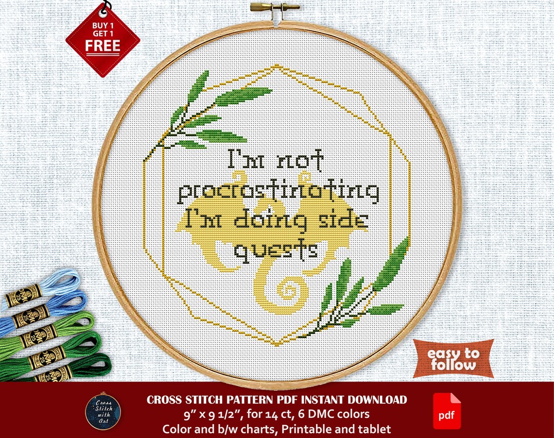 Funny Cross Stitch Pattern. Doing Side Quests. Snarky Cross Stitch PDF ...