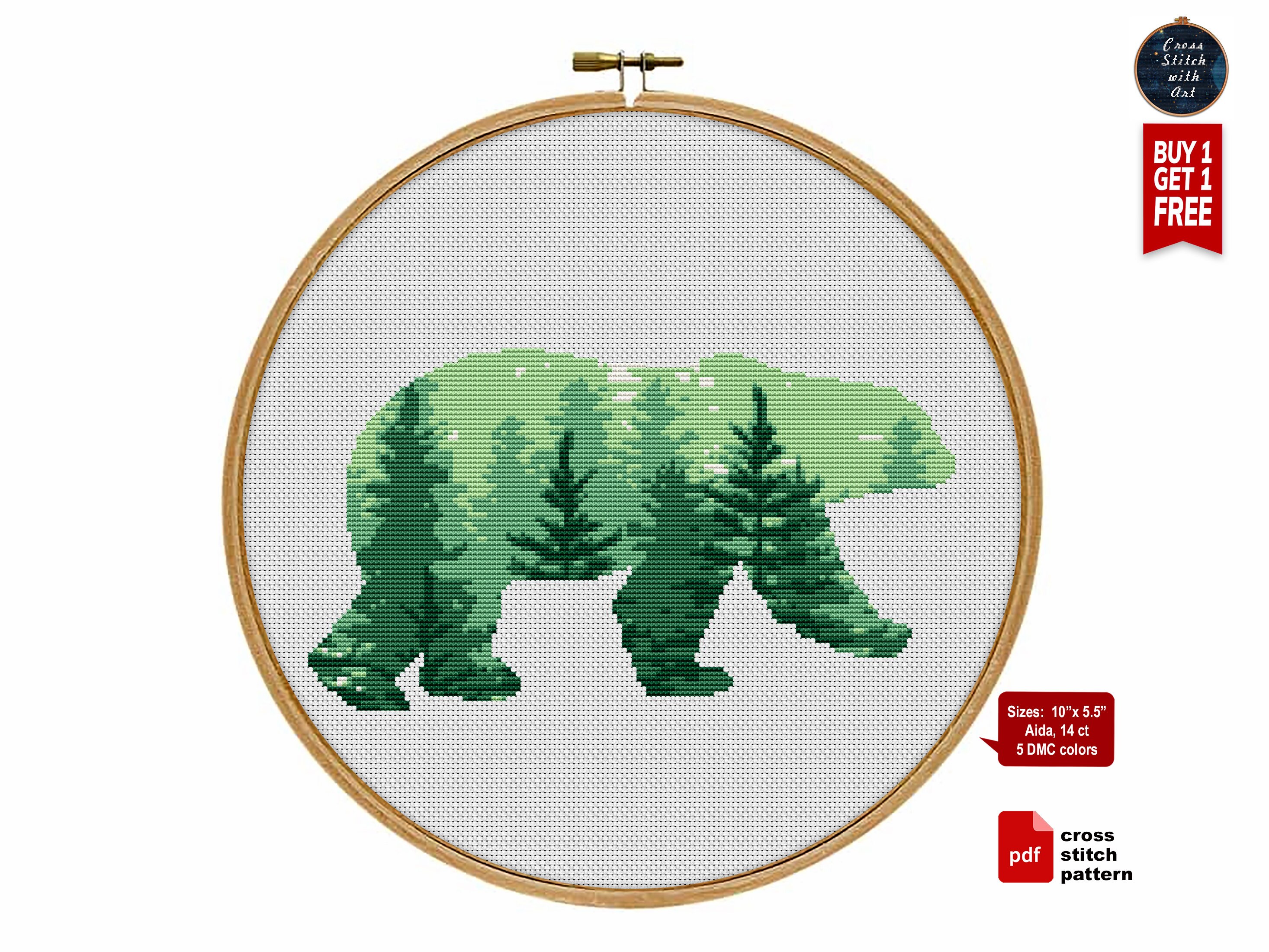 Nature cross stitch pattern. Bear cross stitch. Forest animal | Etsy