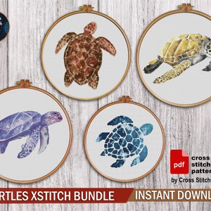 Turtle cross stitch patterns bundle. Nautical cross stitch | Etsy