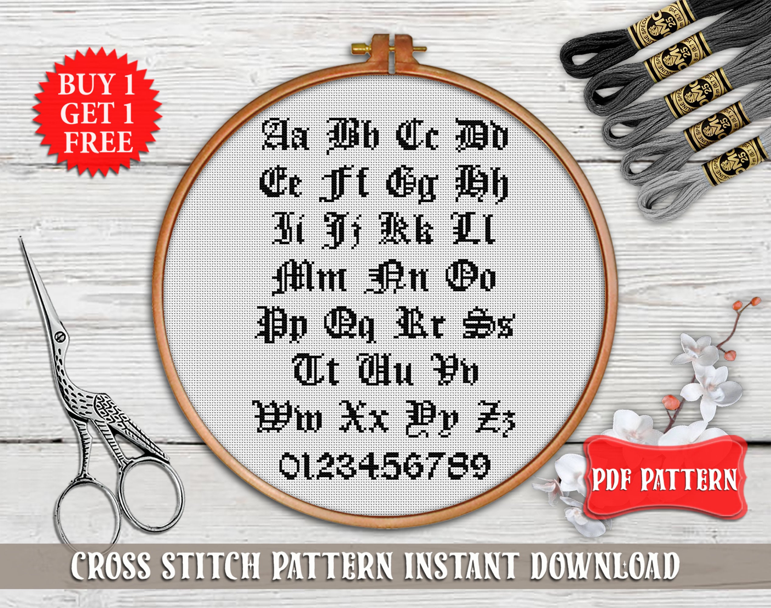 Old Gothic Font #1 Cross Stitch Pattern - ABC Cross Stitch Sampler ...