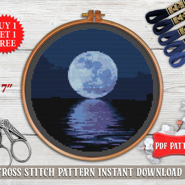 Moon Cross Stitch - Etsy