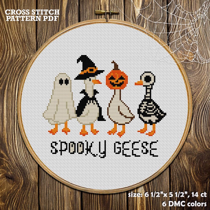 Halloween Goose Cross Stitch Pattern, Spooky Costume Embroidery (PDF ...
