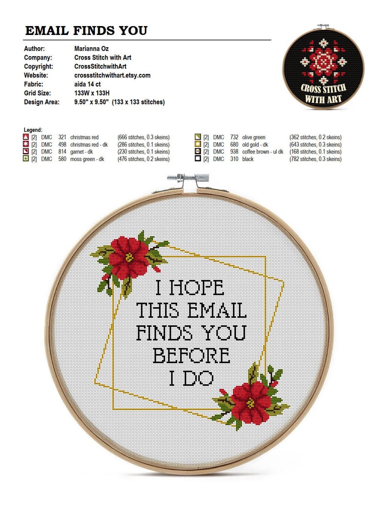 Funny Cross Stitch Pattern PDF. Office Humor, Email Finds You Before I ...