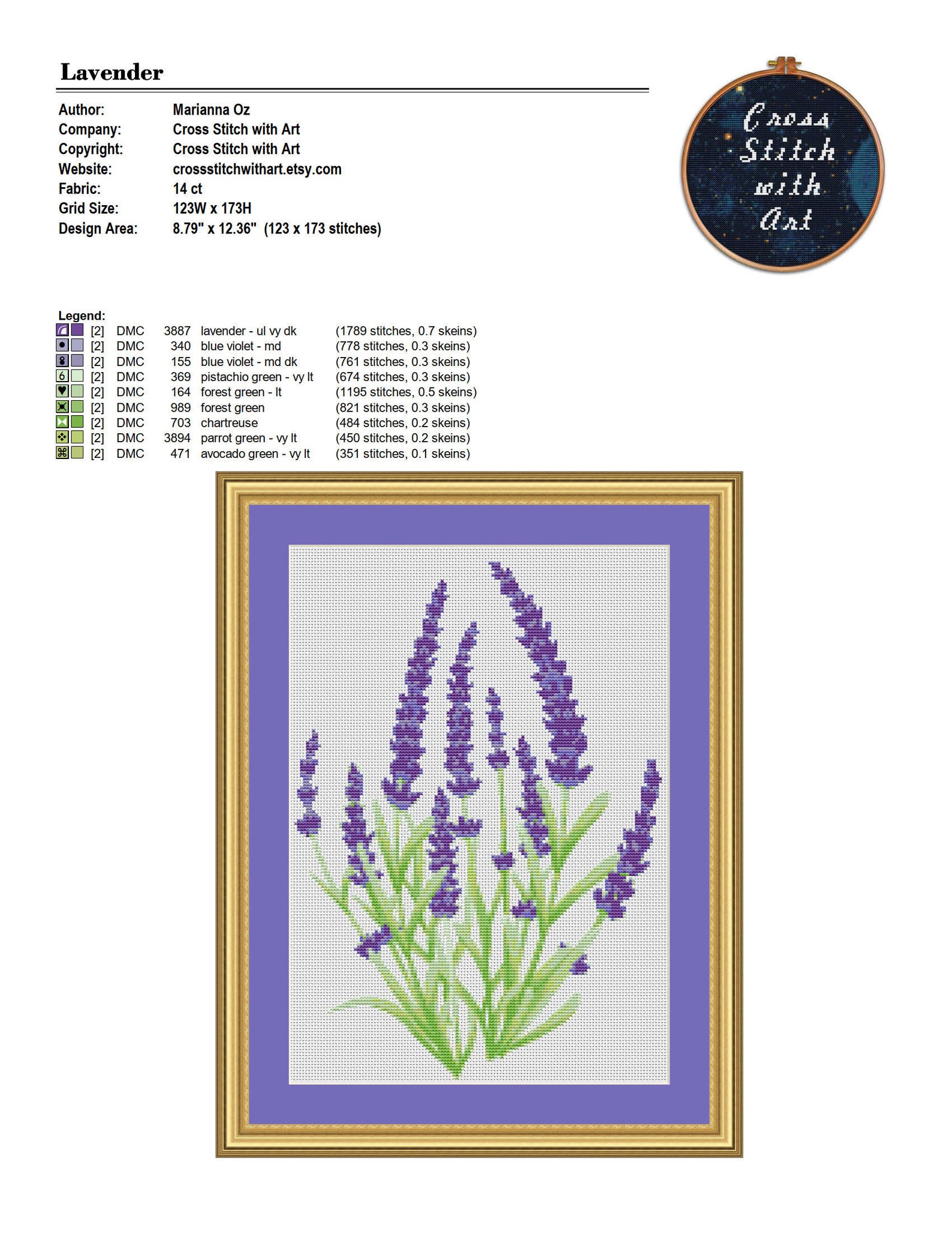 Lavender Cross Stitch Pattern Flower Cross Stitch PDF Flower - Etsy