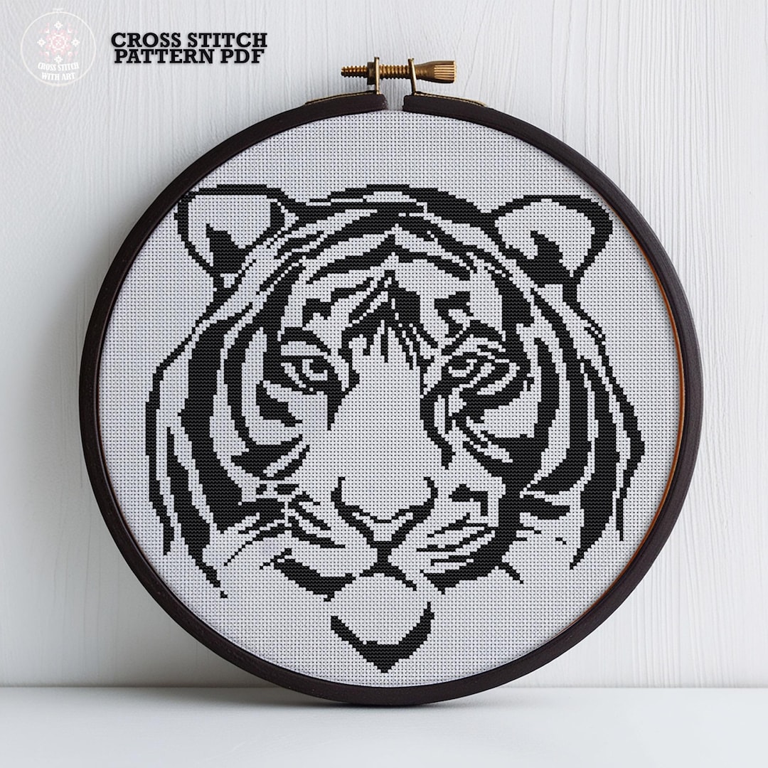 Tiger Cross Stitch Pattern PDF Printable – Black and White Wild Animal ...