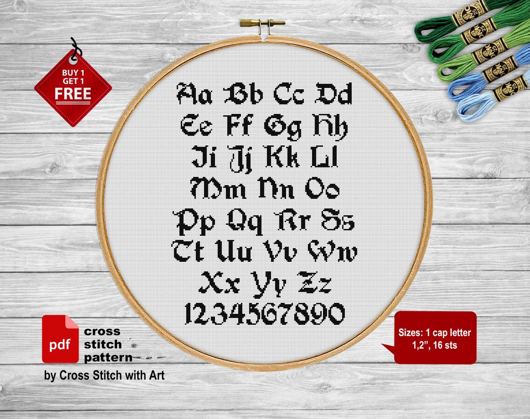 Old Gothic #2 Font Cross Stitch Pattern PDF. ABC Cross Stitch Sampler ...