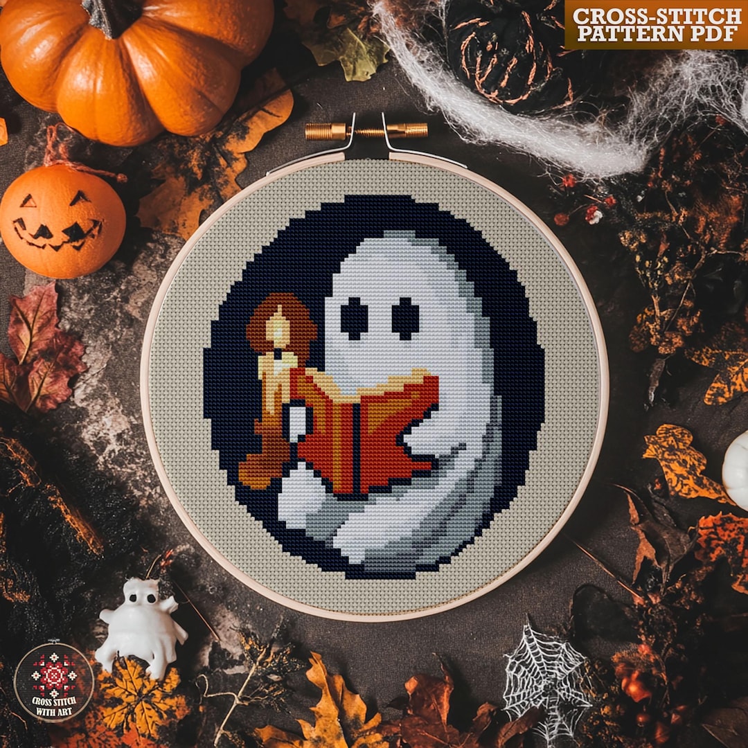 Reading Ghost Cross Stitch Pattern PDF. Cute Creepy Halloween ...