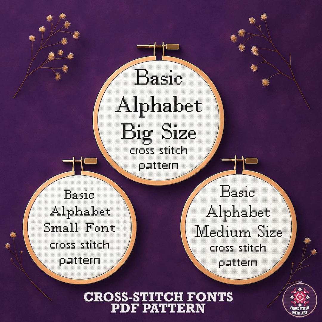 Basic Alphabet Cross Stitch Font Pack PDF. 3 Sizes for Custom Text ...