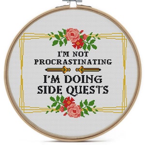 Doing Side Quests Cross Stitch Pattern. Funny Cross Stitch PDF. Snarky ...