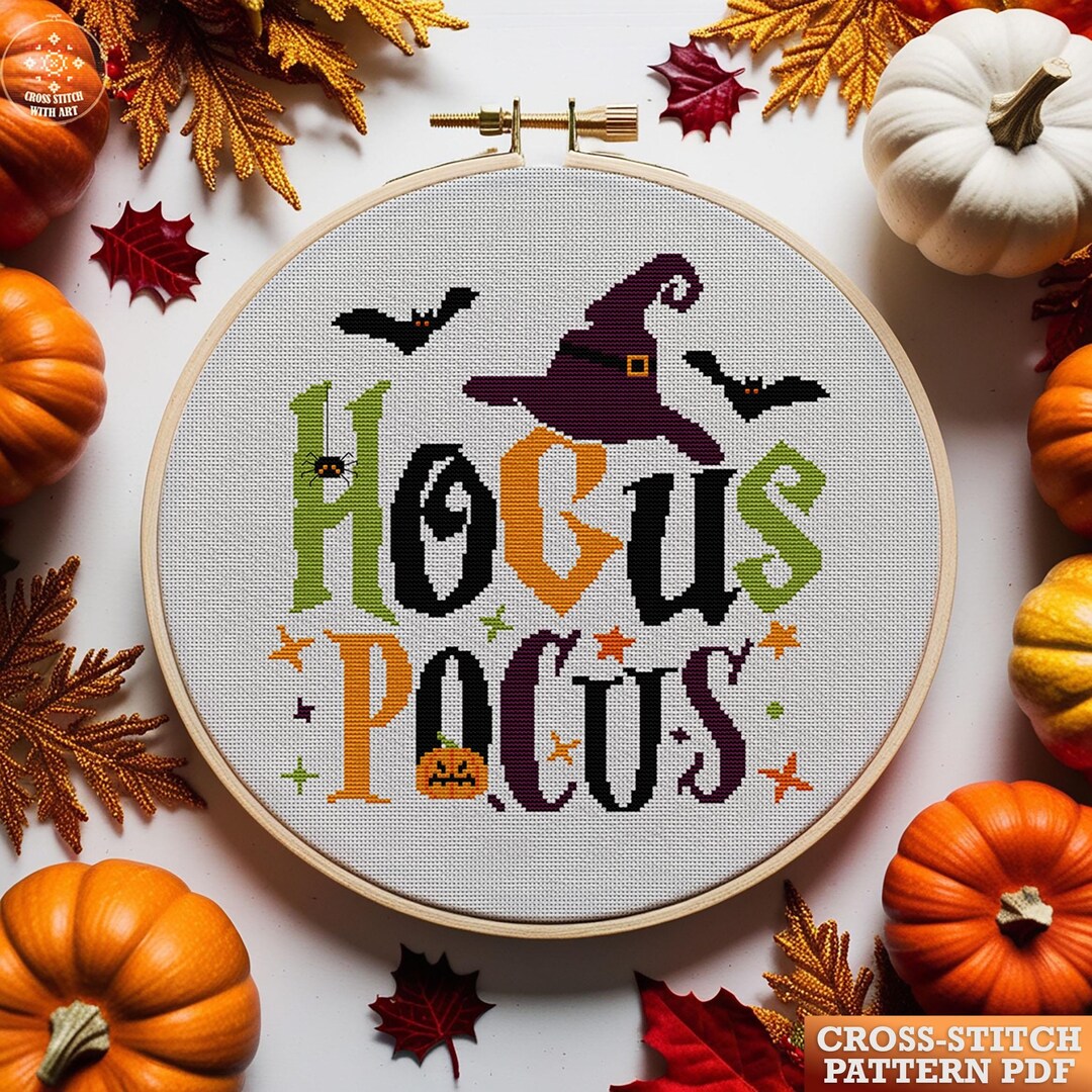 Halloween Hocus Pocus Cross Stitch Pattern PDF - Autumn Holiday Counted ...