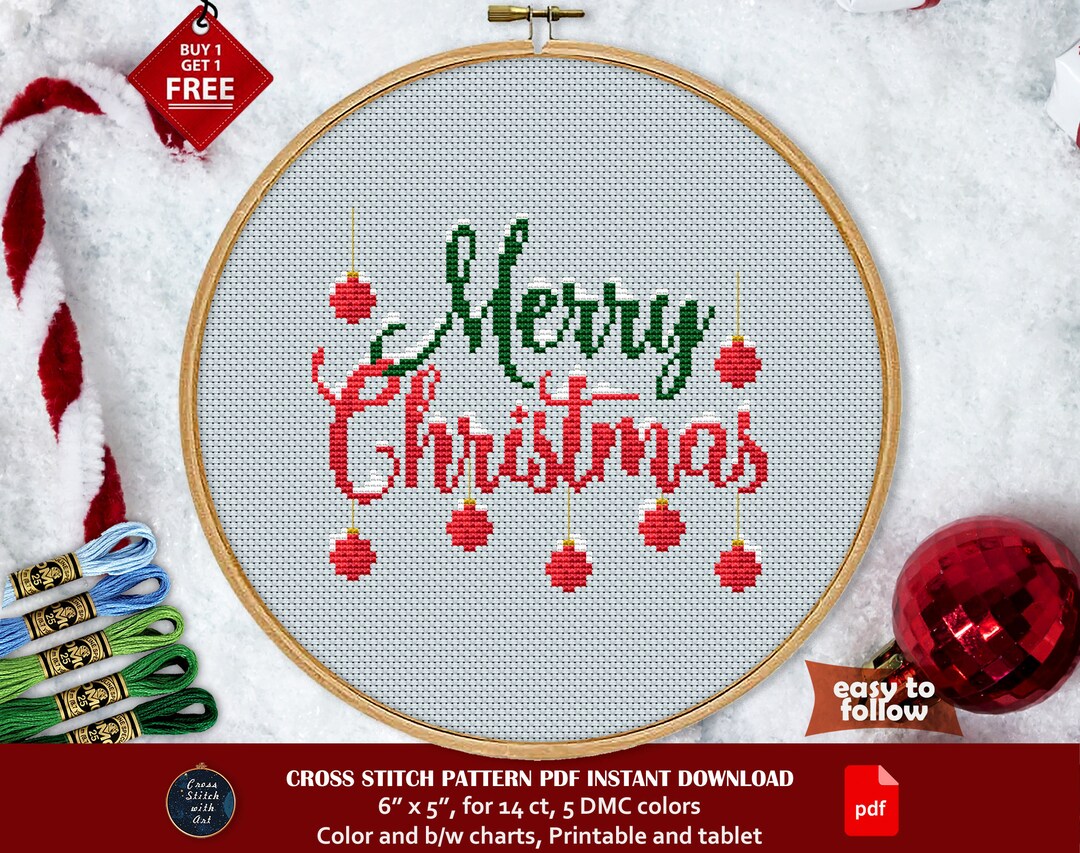 Merry Christmas Cross Stitch Pattern. Xmas Ball Cross Stitch PDF ...